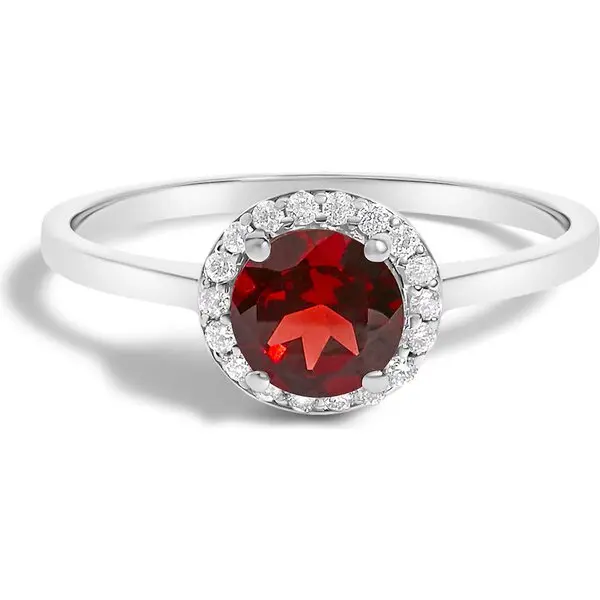 HAUS OF BRILLIANCE 10k Gold Gemstone And Diamond Halo Ring - White | Red Garnet